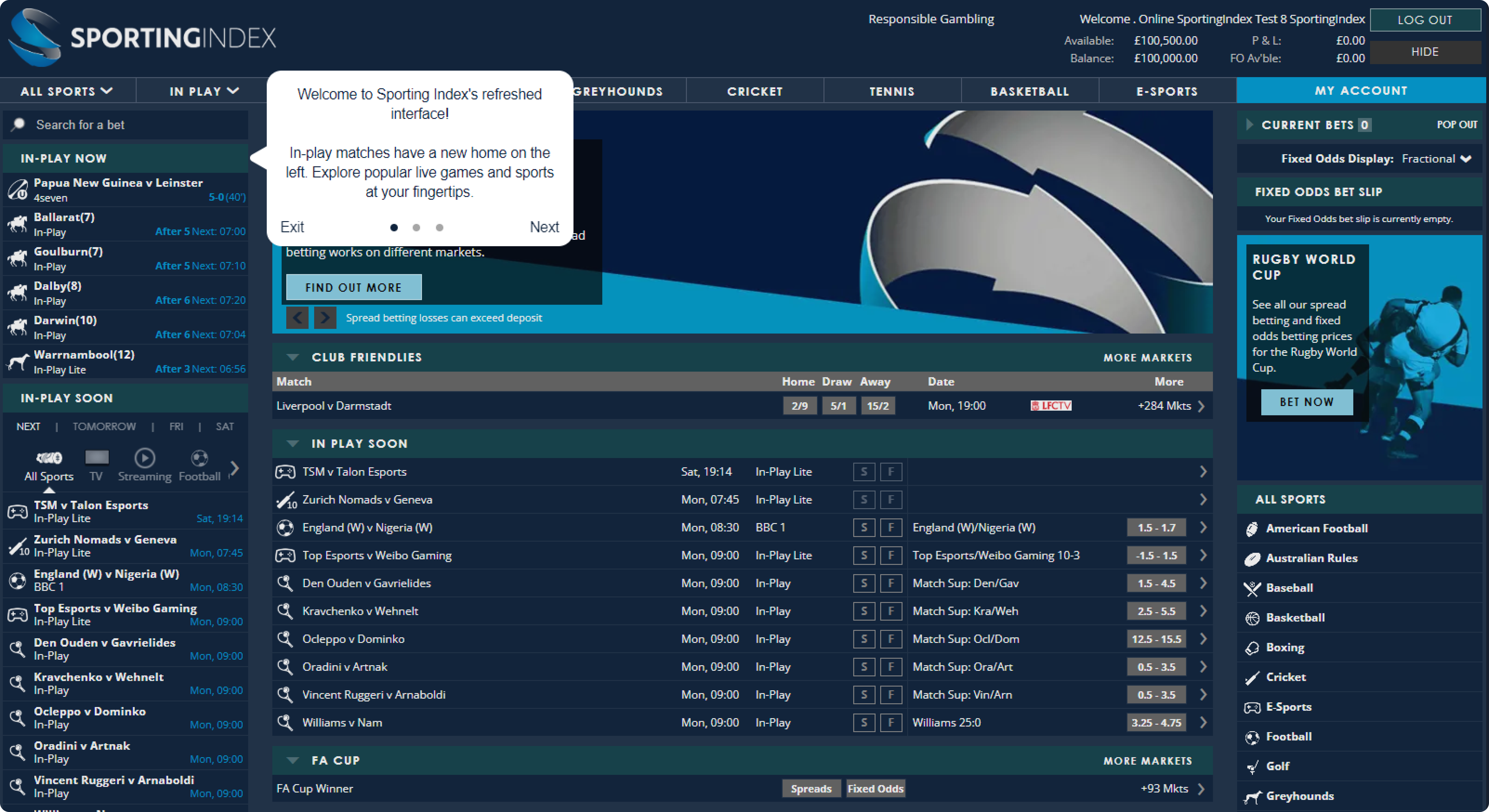 Website Changes Desktop | Sporting Index